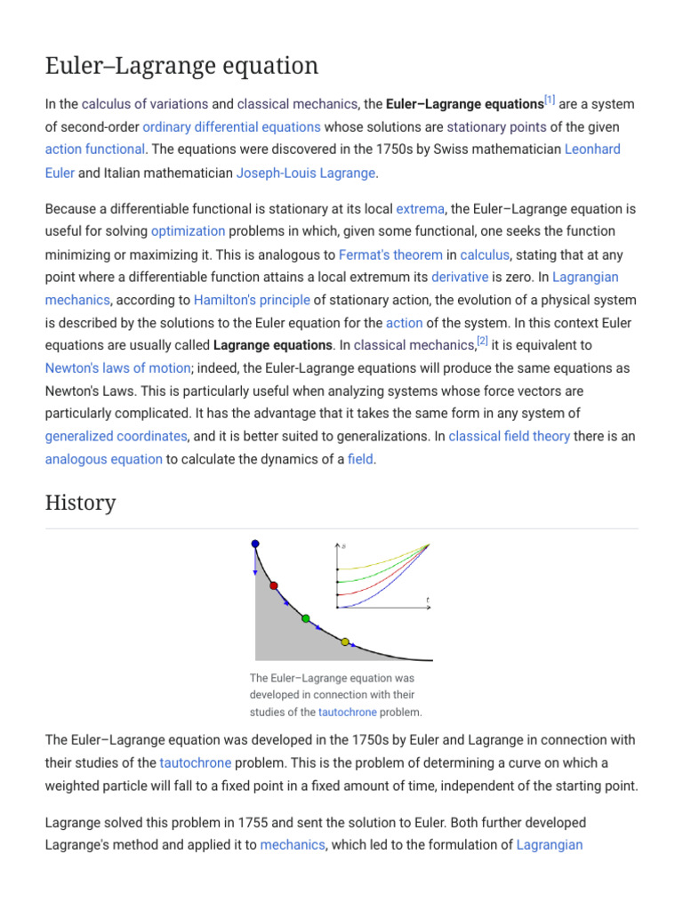 Euler-Lagrange Equation | PDF | Euler–Lagrange Equation | Lagrangian Mechanics