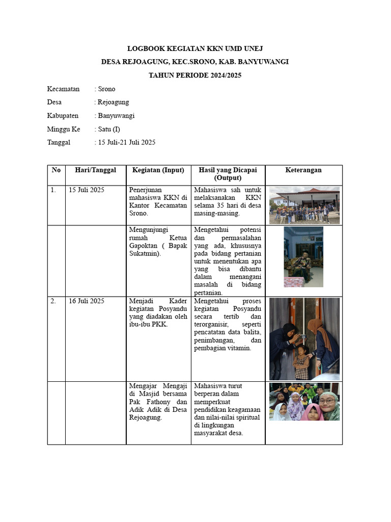Logbook KKN Kelompok | PDF