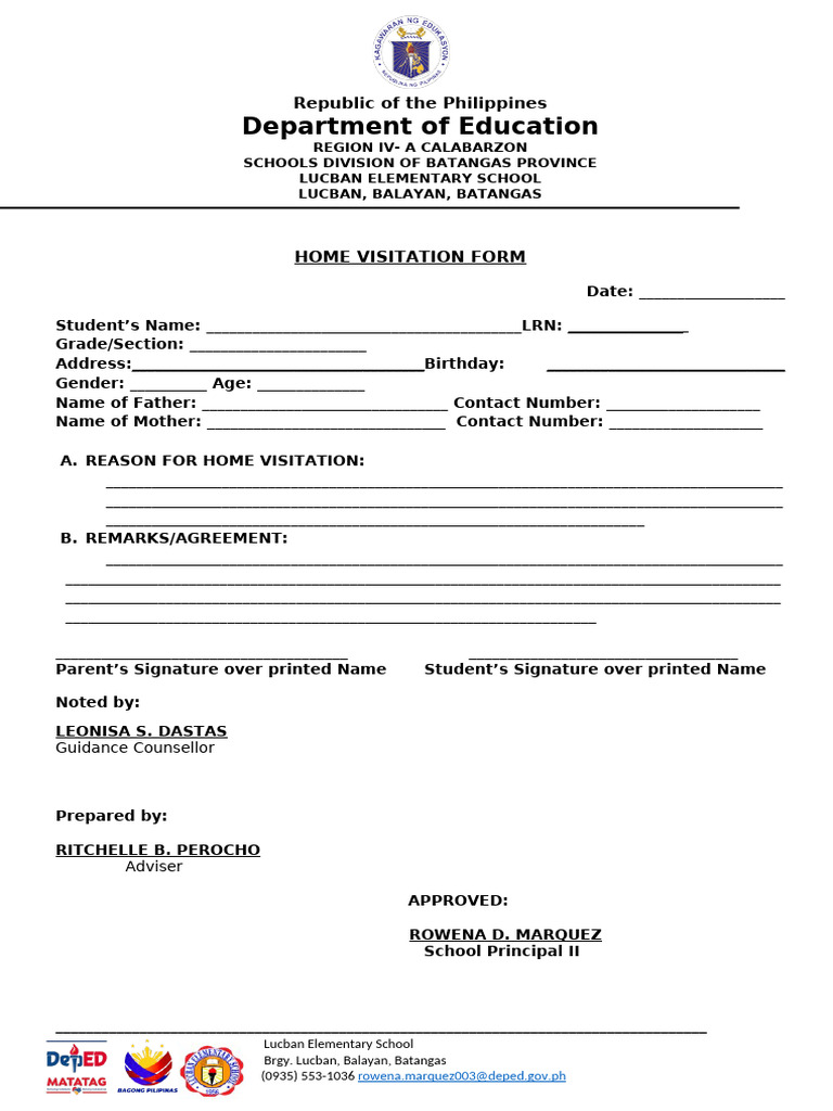 Home Visitation Form for Students | PDF