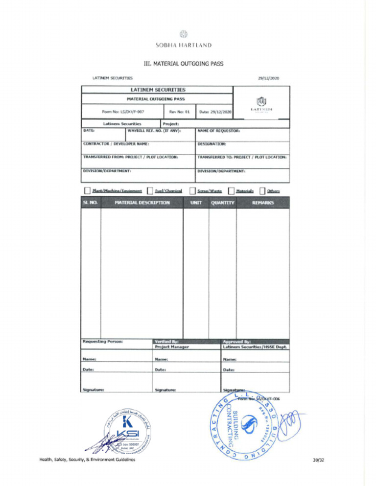 Acknowledgement of Material Pass Request Form | PDF