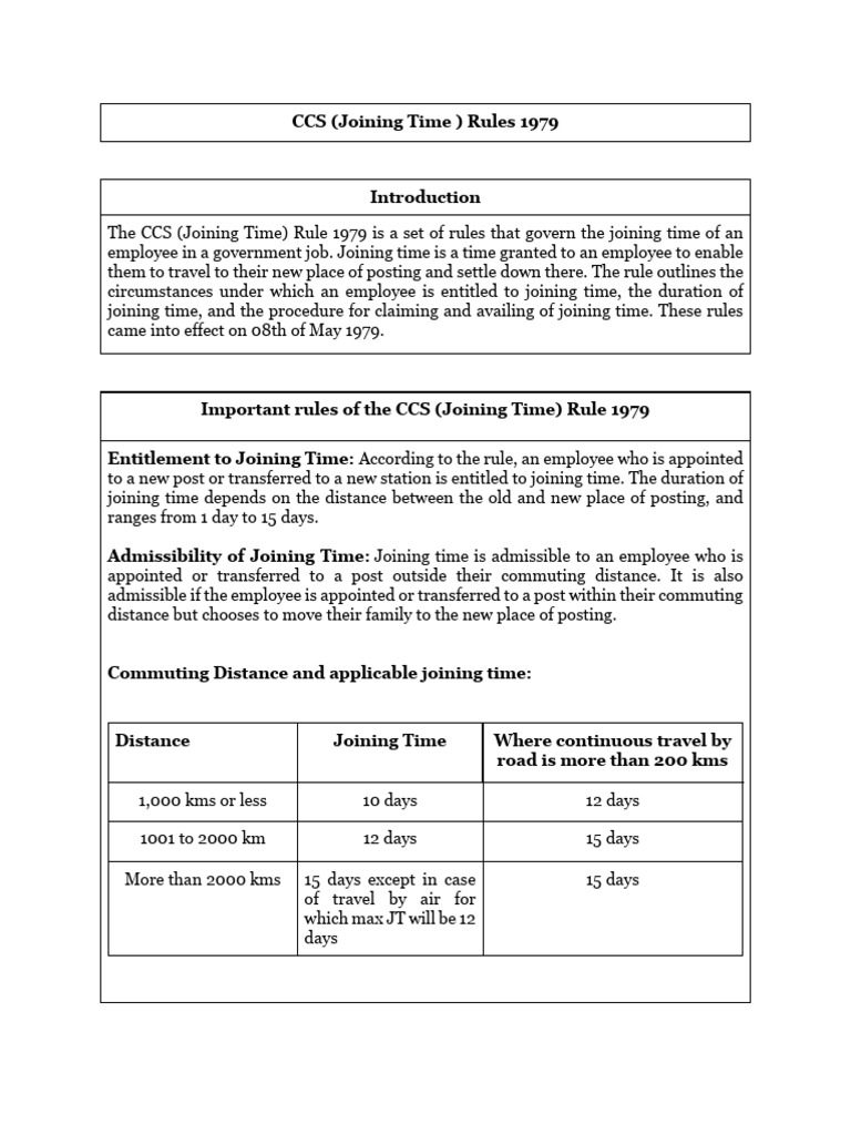 CCS (Joining Time) Rules 1979 | PDF | Justice | Crime & Violence