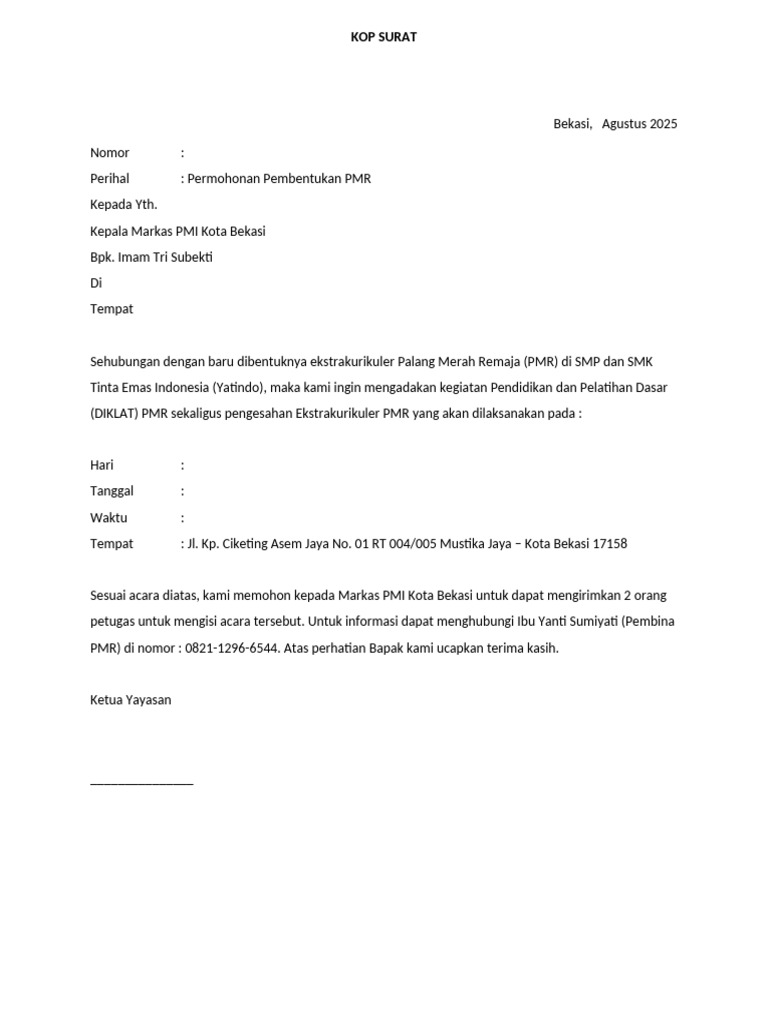 Contoh Surat Unit PMR Baru | PDF