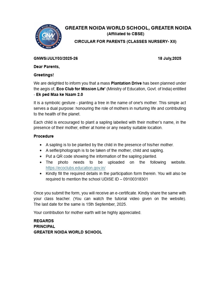 Circular For Parents - Classes Nursery To Xii | PDF