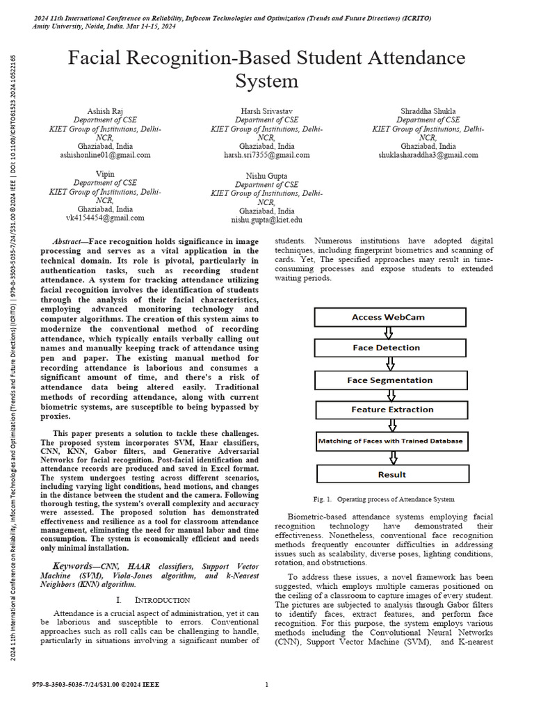 Facial Recognition-Based Student Attendance System | PDF | Support Vector Machine | Deep Learning