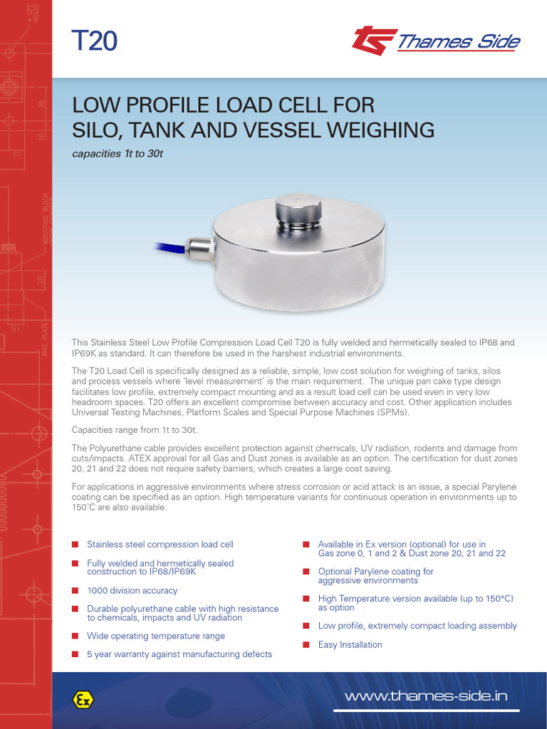 Thames Side India T20 Load Cell Data Sheet | PDF | Welding | Construction