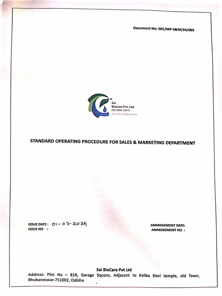 Standard Operating Procedure - Marketing Department | PDF