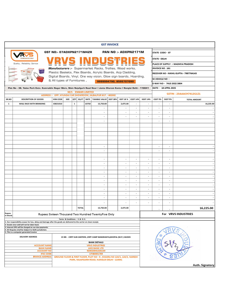 Invoice No - 161 Emami 23 BN | PDF | Taxation | Sales