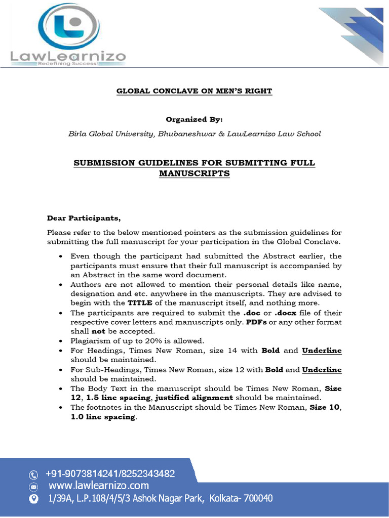 Submission Guidelines For Full Manuscript | PDF | Text | Writing