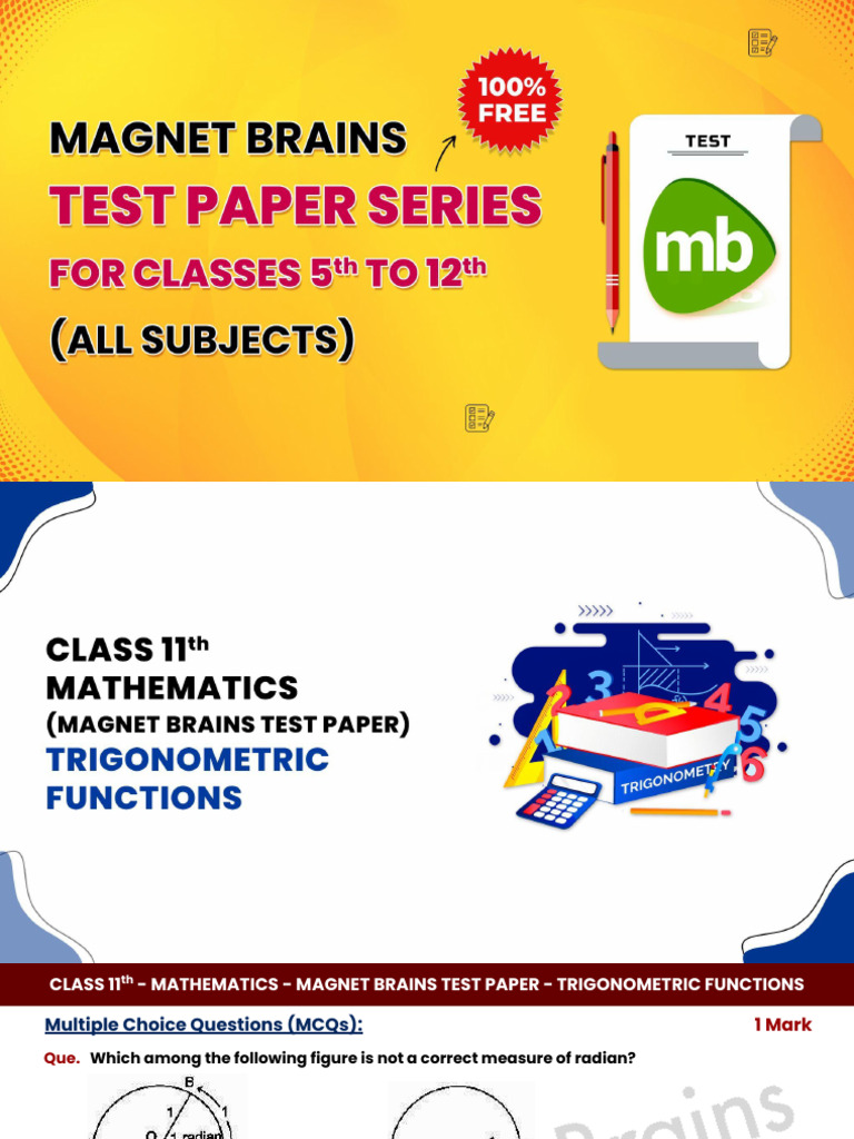 Class 11 Trigonometry MCQ Test Paper | PDF | Multiple Choice ...
