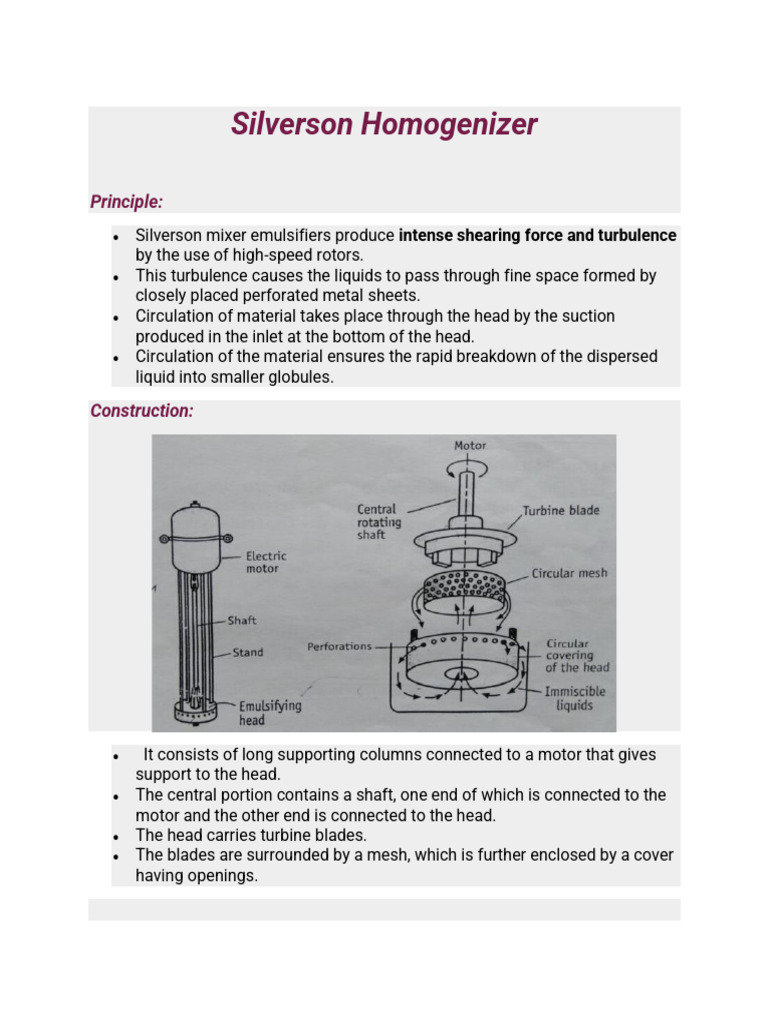 Silverson Homogenizer Working Principle | PDF