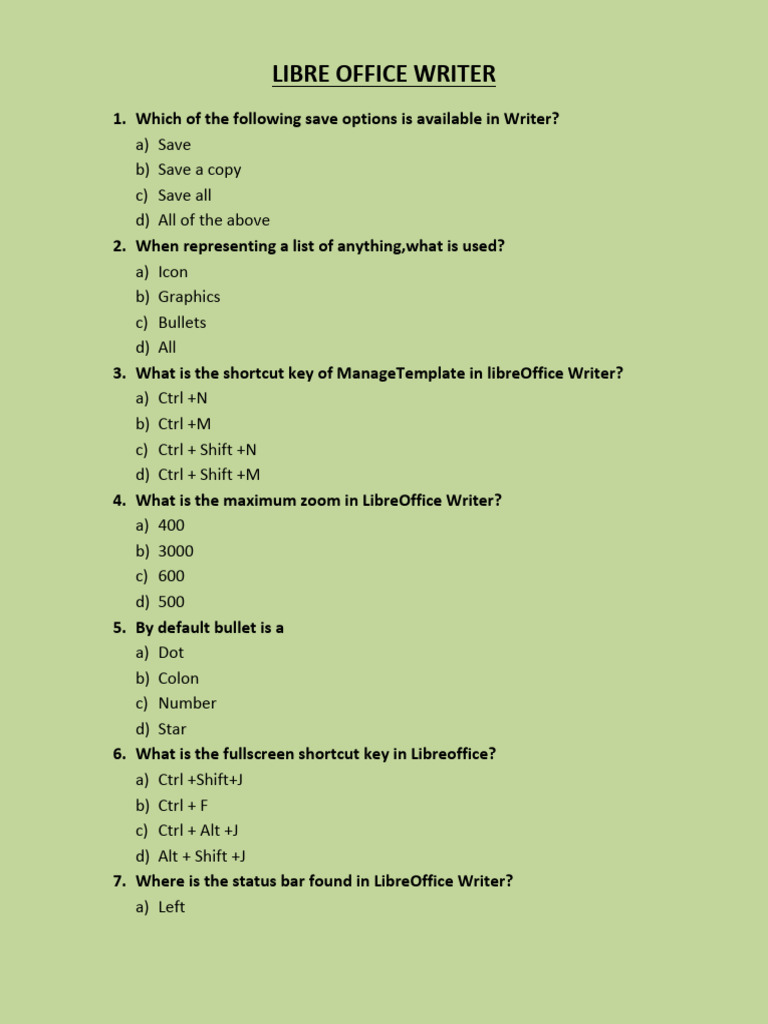 LibreOffice Writer: Key Features & Shortcuts | PDF | Keyboard Shortcut ...