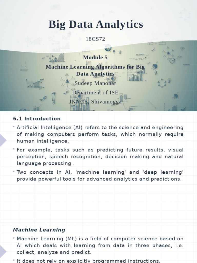 Big Data Analytics 18CS72 - Module 5 | PDF | Machine Learning | Dependent And Independent Variables