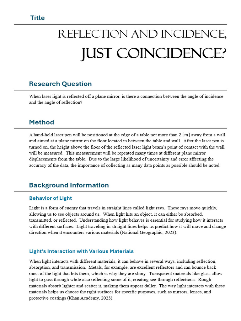 Angle of Reflection Lab Report | PDF | Reflection (Physics) | Light