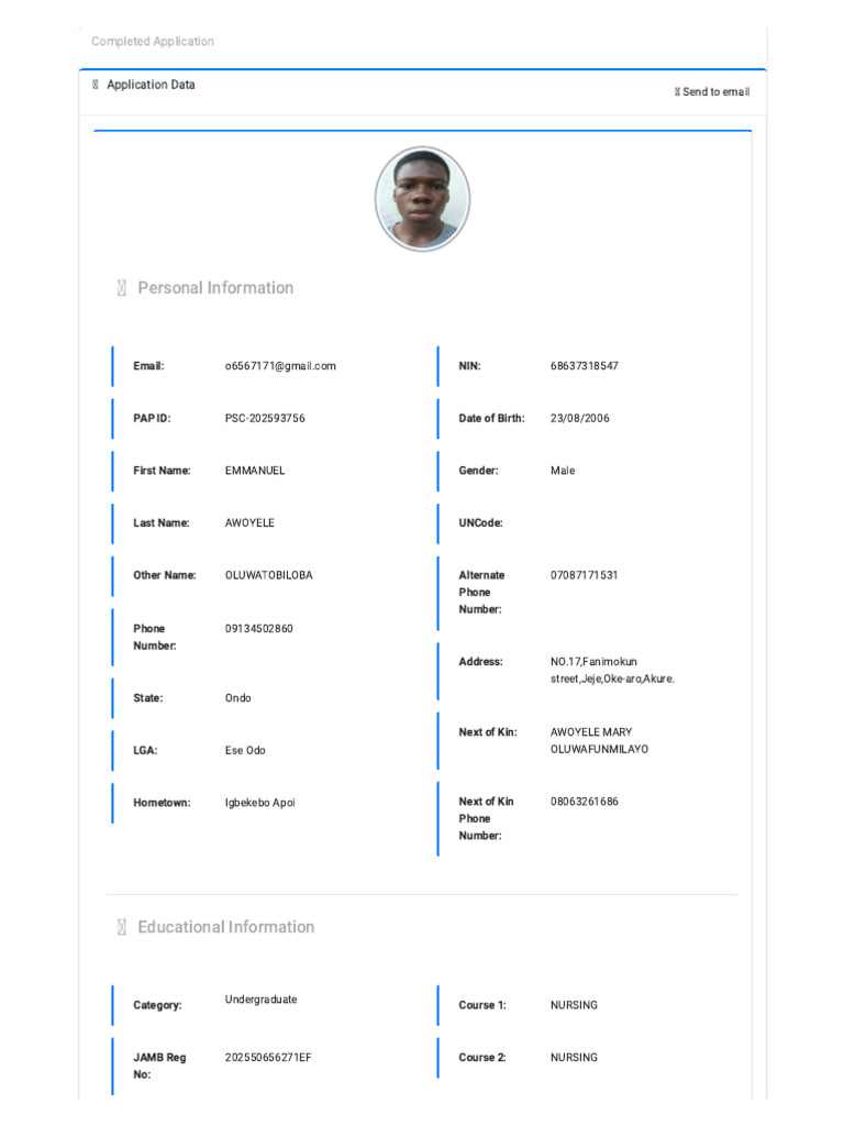 Completed Scholarship Application Form | PDF