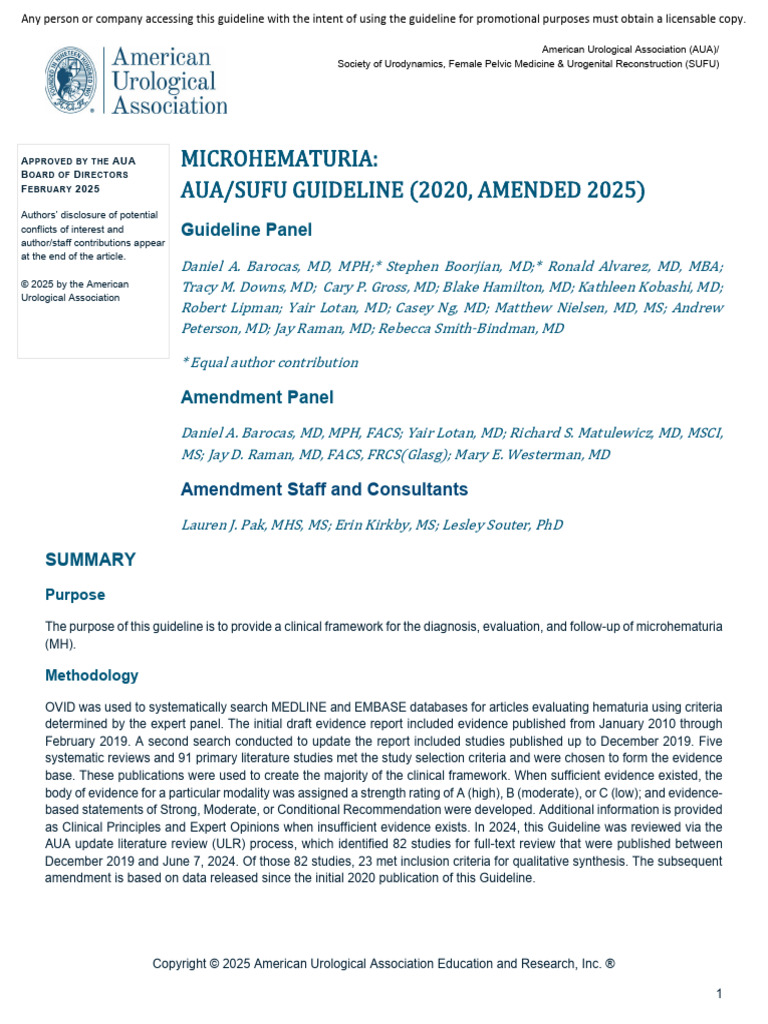 Microhematuria - AUA - SUFU Guideline (2025) Upload Tri Do | PDF | Medical Specialties ...