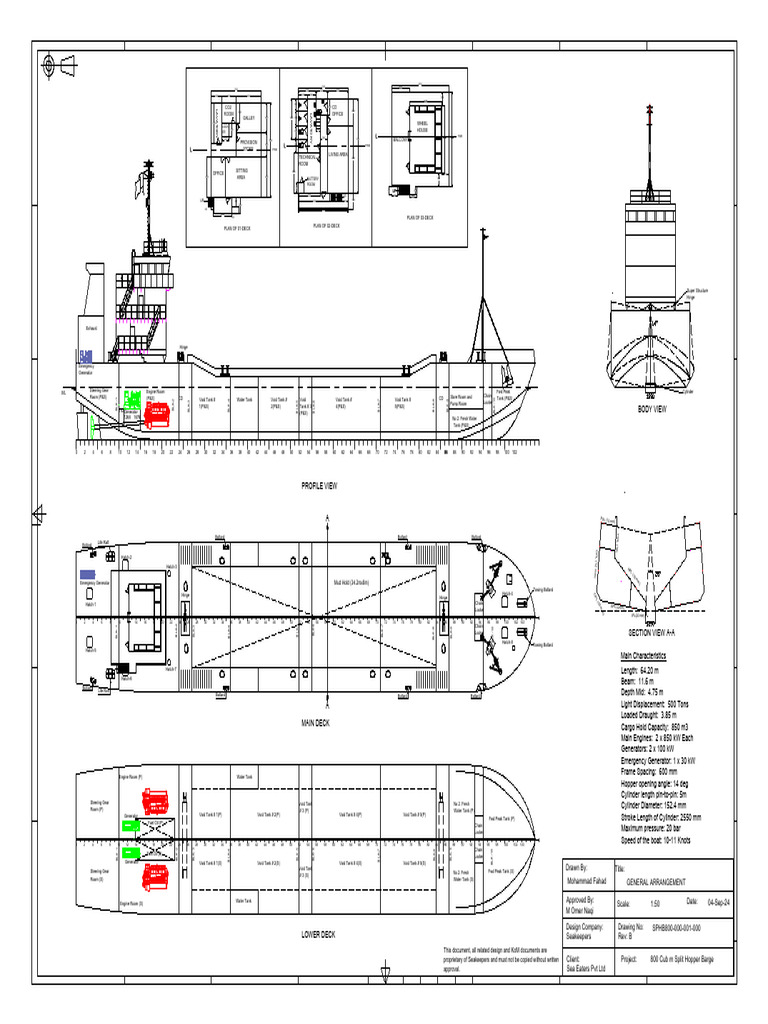 800m³ Split Hopper Barge Specifications | PDF | Vehicles | Motor Vehicle