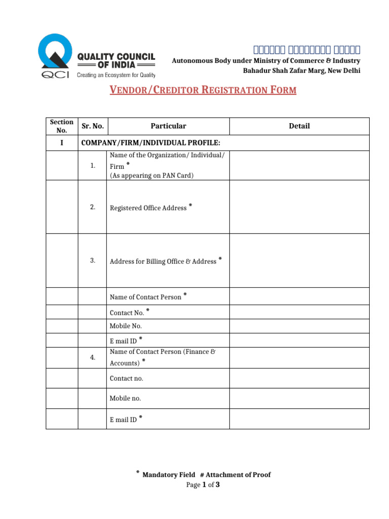 Vendor Registration Form India | PDF