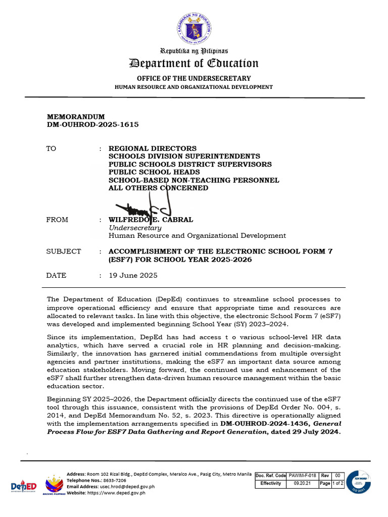 C DM Ouhrod 2025 1615 Accomplishment of The Esf7 For Sy 2025 2026 With ...