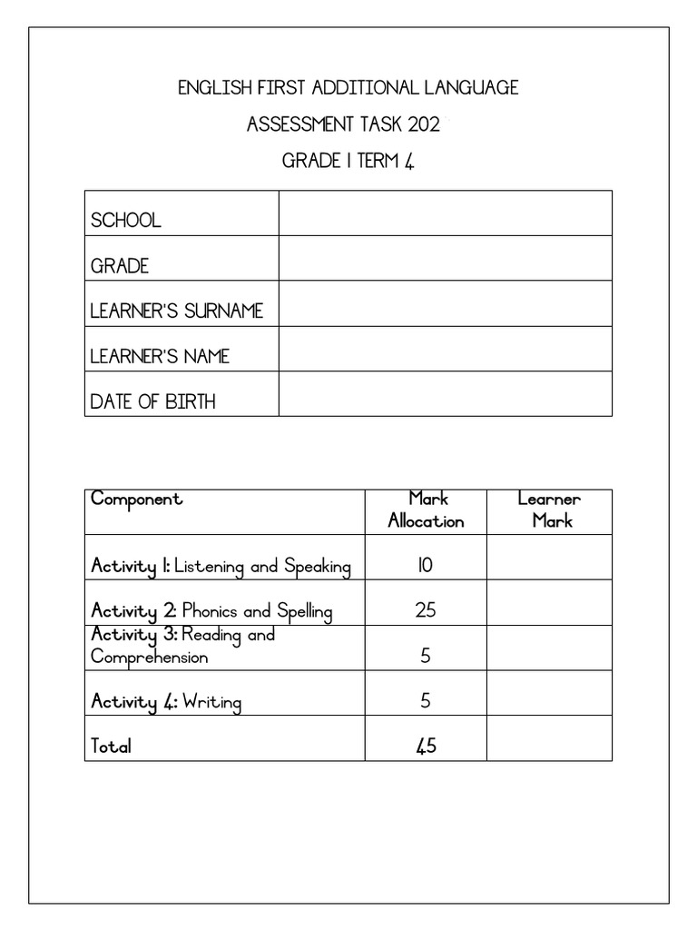 Efal Grade 1 t4 Assessment Task 2023 | PDF