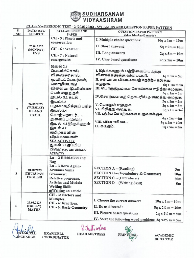 Class V - Pt2 - Tamil - Timetable Syllabus | PDF