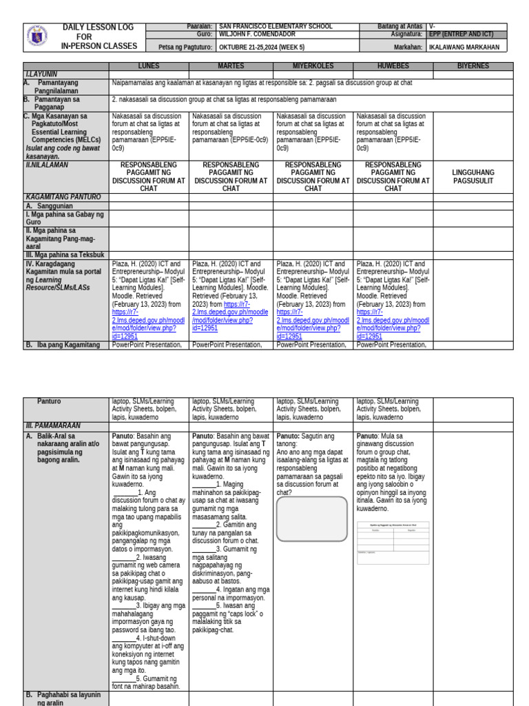 g5 q2w5 DLL Epp-Ict (Melcs | PDF