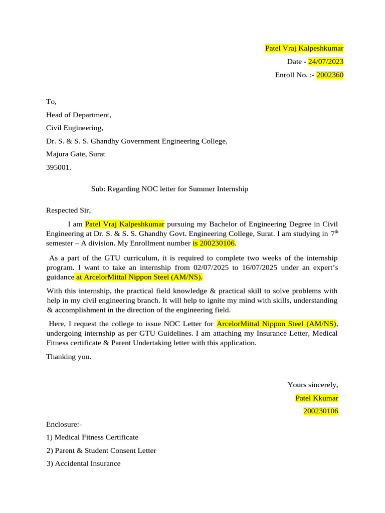Sample Application Format For Summer Internship 2025 26 NOC 19.062025 | PDF