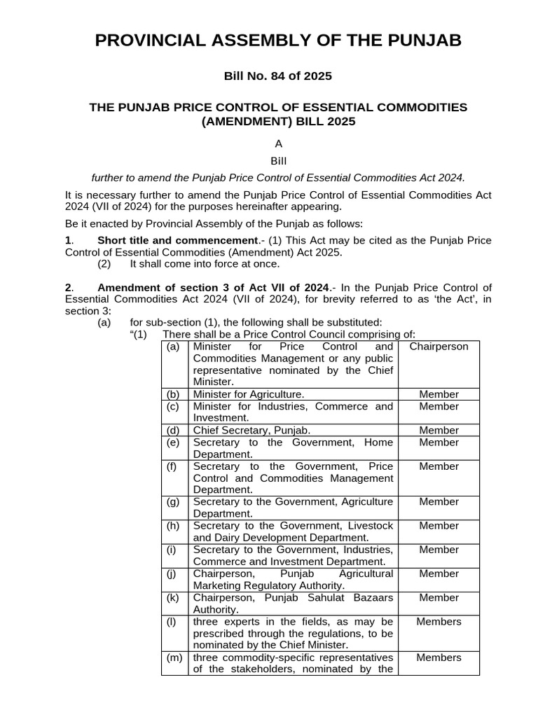 Punjab Price Control Act 2024 Amendment | PDF | Legal Documents ...