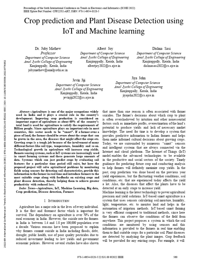 Crop Prediction and Plant Disease Detection Using IoT and Machine ...