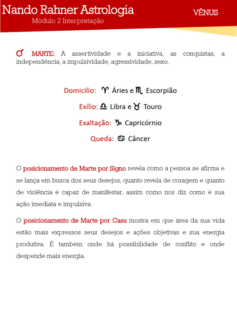 Marte e Vênus na Astrologia: Signos e Casas | PDF | Signo do zodíaco ...