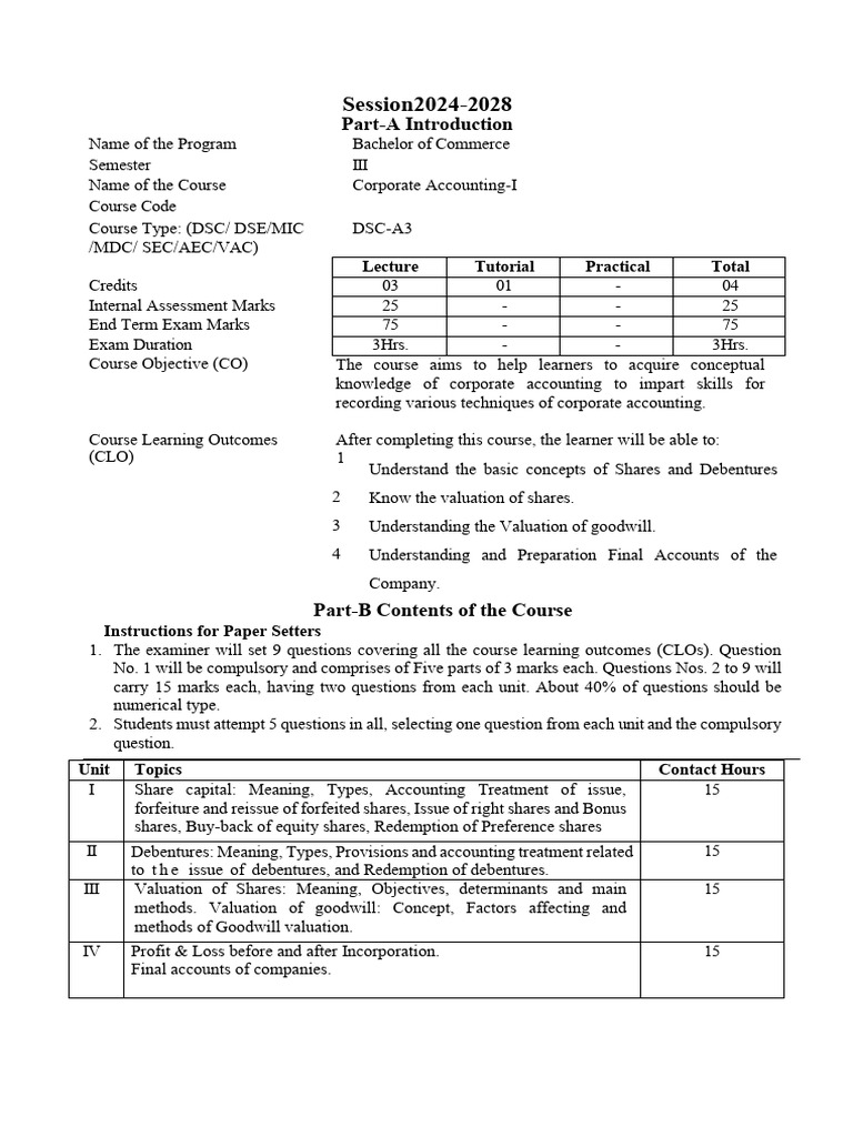 3rd Sem Syllabus (2024-28) | PDF | Corporate Social Responsibility ...