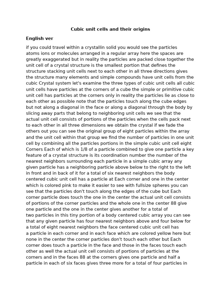 Cubic Unit Cells and Their Origins | PDF