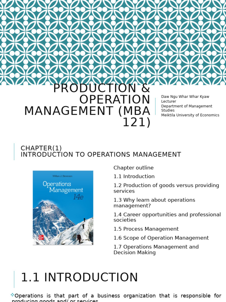 10.08.2025 Evening MBA-121 OM - Ch1 | PDF | Supply Chain | Operations Management