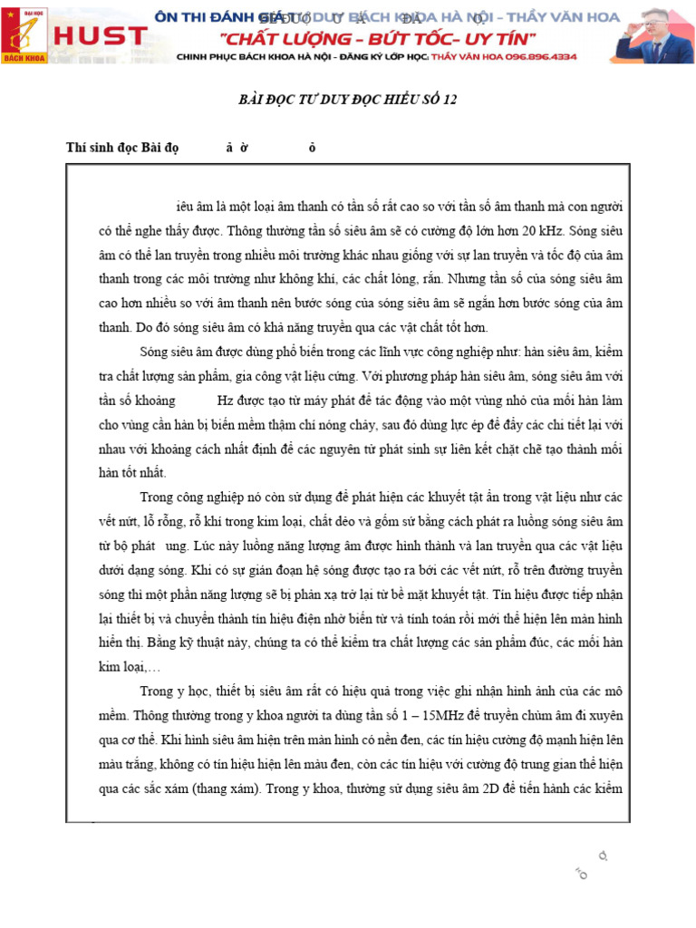 Tsa.2024.Tư Duy Đọc Hiểu Bài 12 (Đề) | PDF