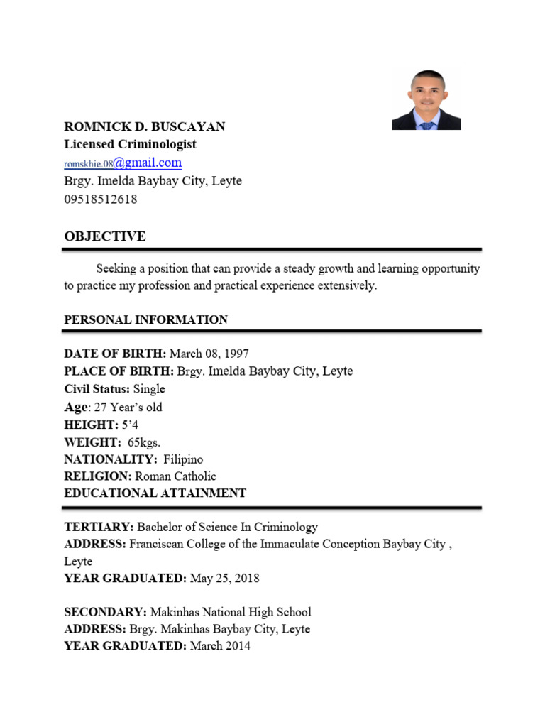 Buscayan, Romnick D .Resume | PDF