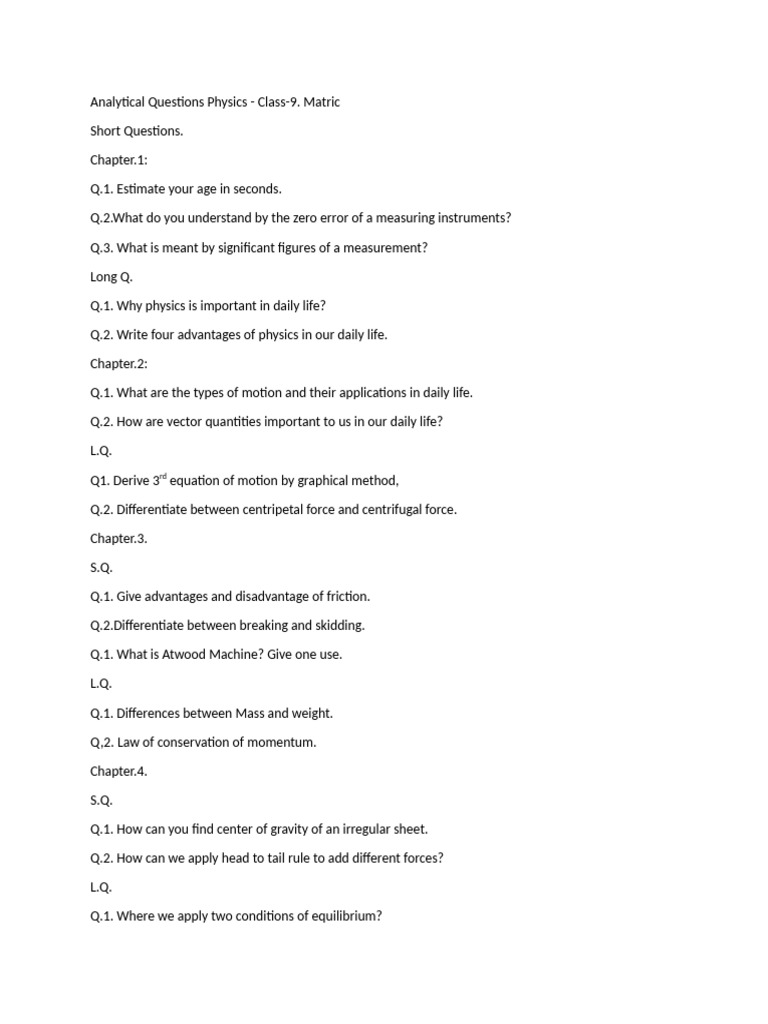 Class 9 Physics Analytical Questions | PDF