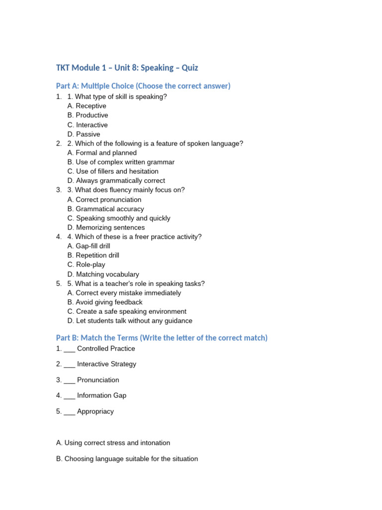 TKT Module 1 Speaking Quiz | PDF