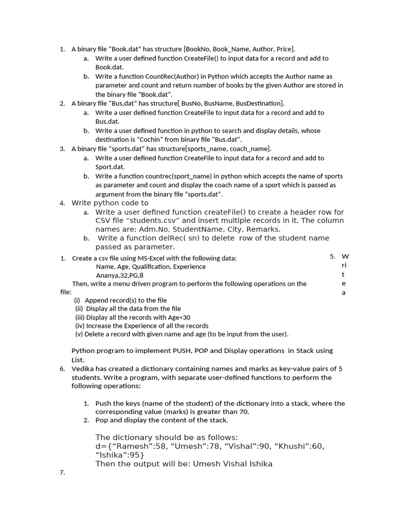 Practical Paper Xii Cs 2022-23 QB | PDF | Parameter (Computer Programming) | Computer Data