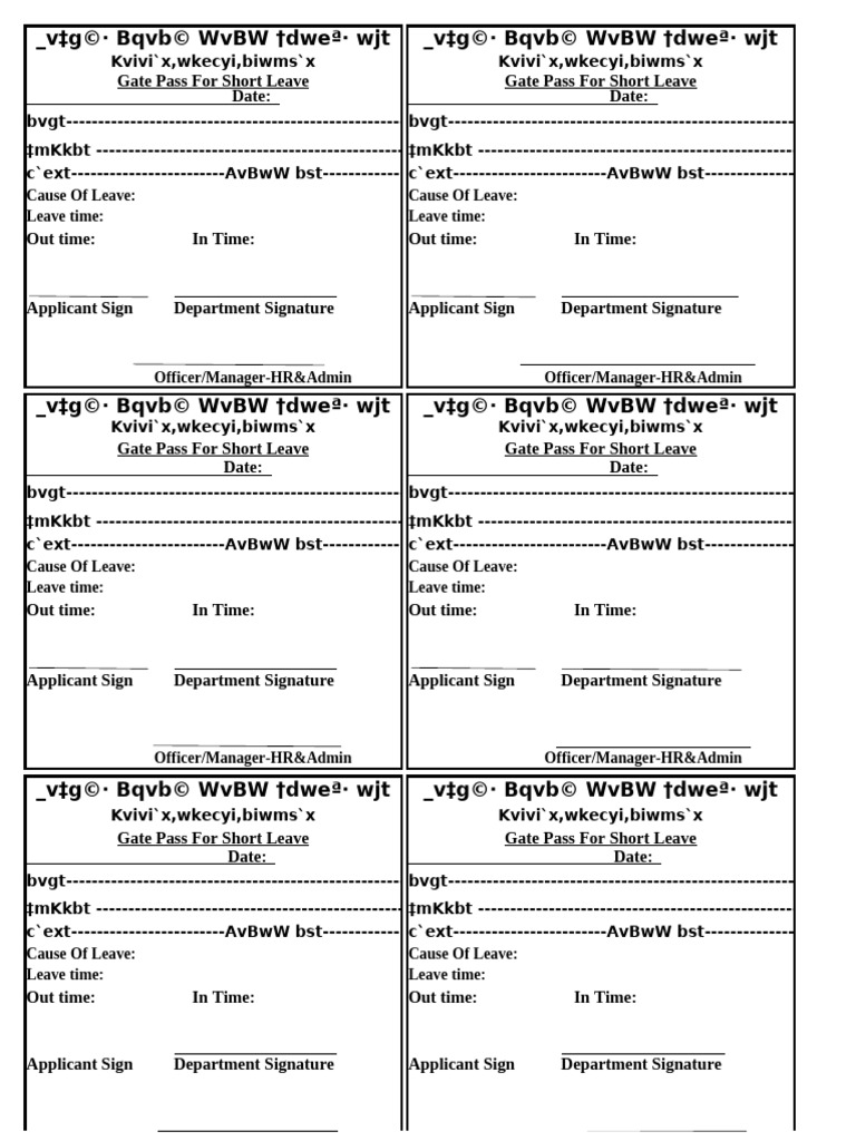 Short Leave Gate Pass Format | PDF