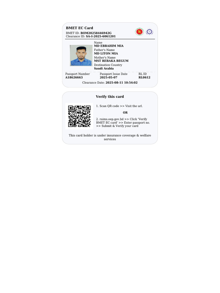 Bmet - Ec - Card - For MD Ebrahim Mia Sa-I-2025-6061201 | PDF