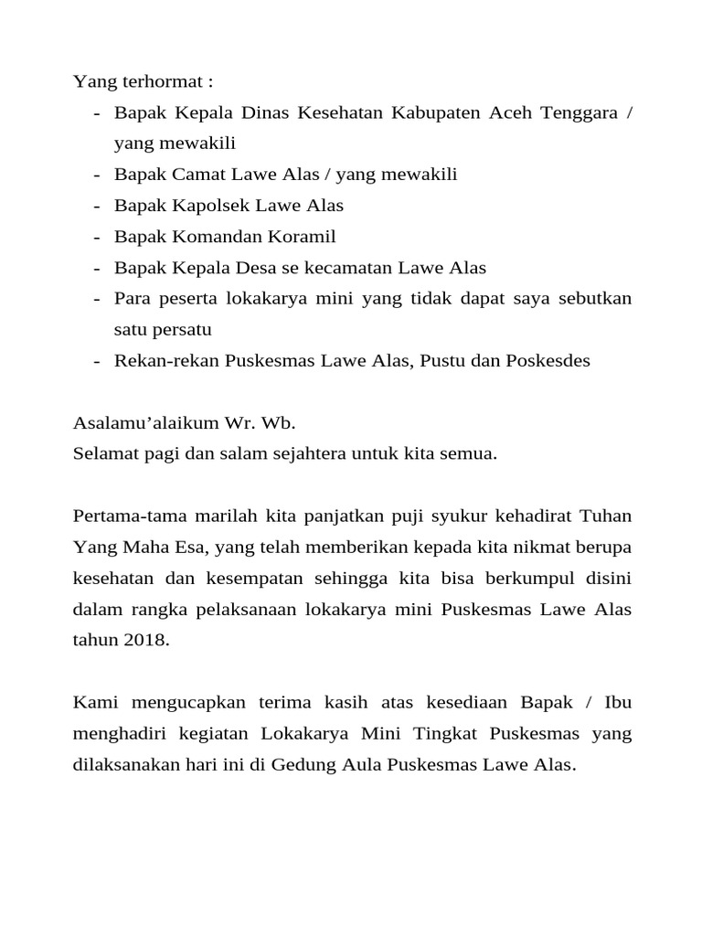Lokakarya Mini Puskesmas Lawe Alas 2018 | PDF