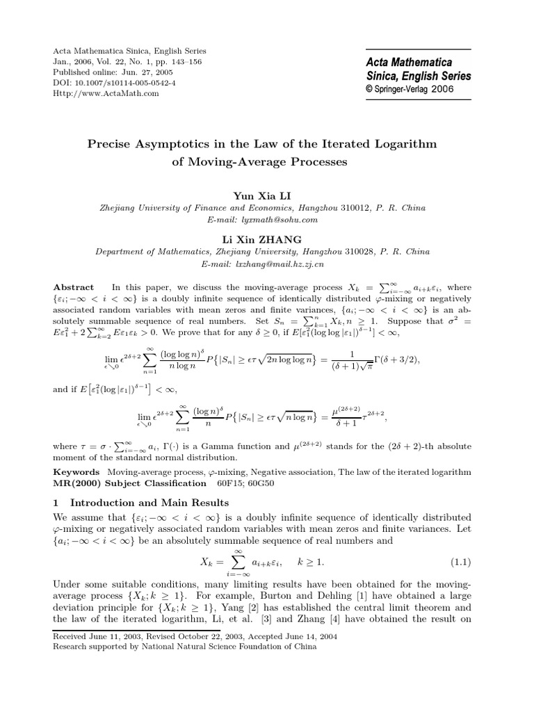 Precise Asymptotics in the Law of the Iterated Logarithm of Moving-Average Processes | PDF ...