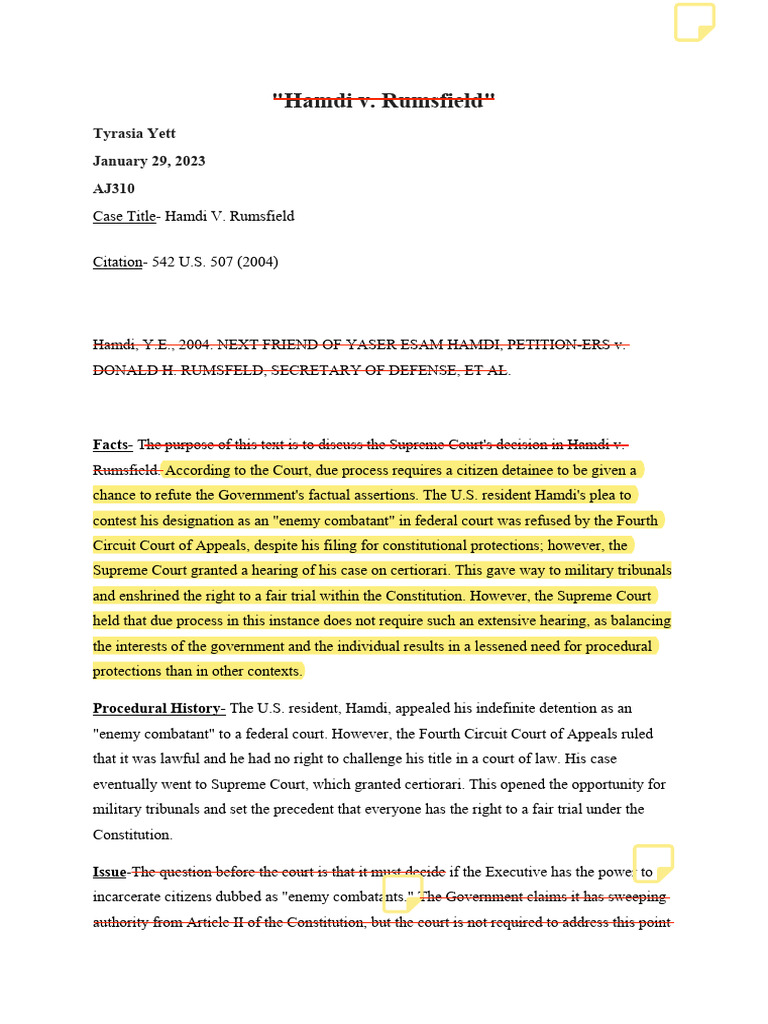 Case Briefing Hamdi V Rumsfield | PDF | Government | Political Law