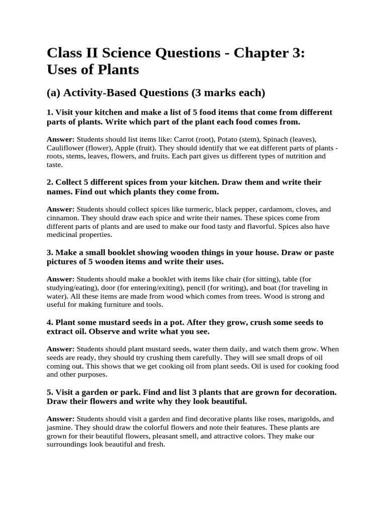 Class II Science Questions Chapter 3 | PDF | Spice | Plants