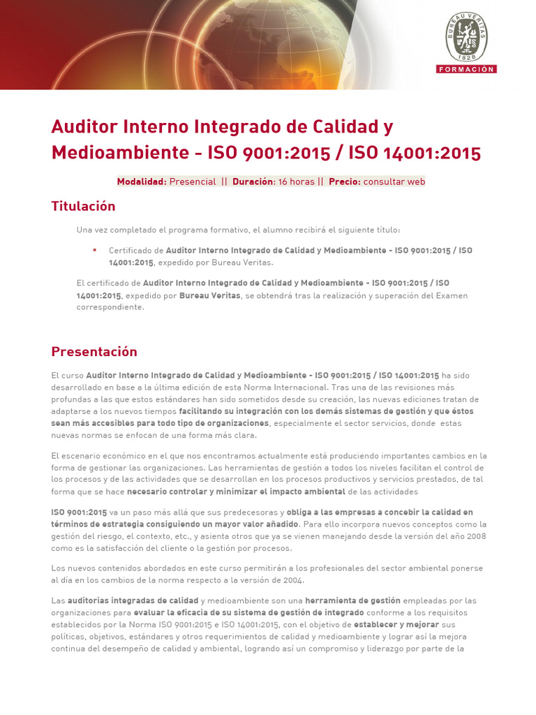 Curso Auditor Interno ISO 9001/14001 | PDF | Calidad (comercial ...
