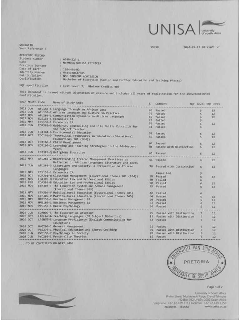 Academic Record For Degree | PDF