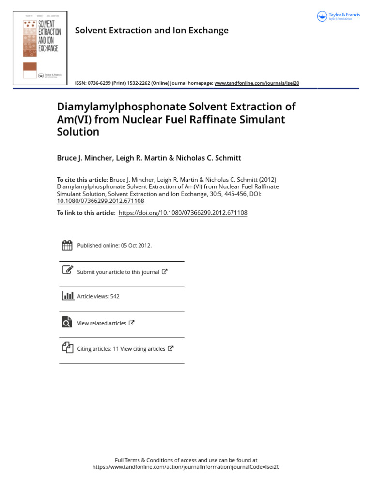 Diamylamylphosphonate Solvent Extraction of Am VI From Nuclear Fuel ...