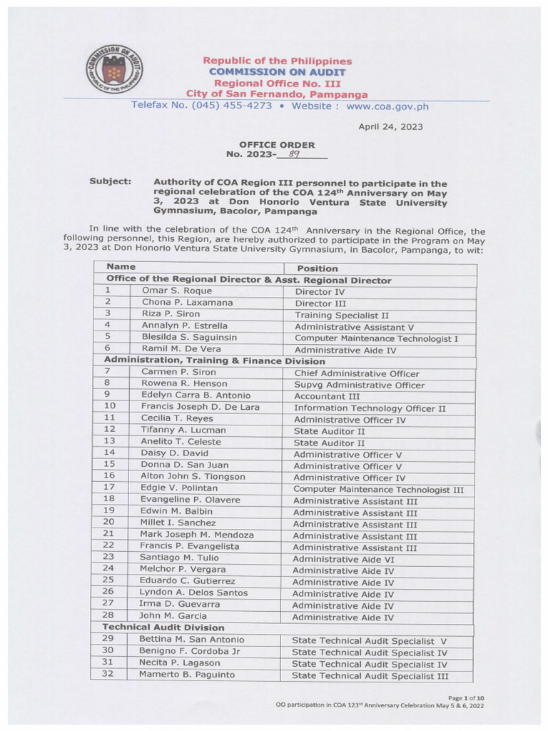 Office Order No. 2023-89 | PDF