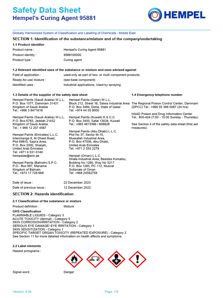Hempadur Mastic 45881 Safety Data Sheet | PDF | Toxicity | Personal ...