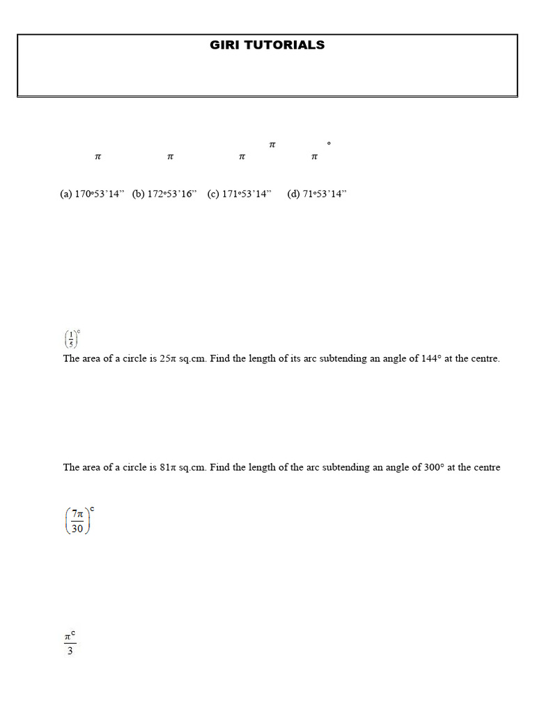 Angle Measurement Unit Test for Class 11 | PDF | Circle | Angle