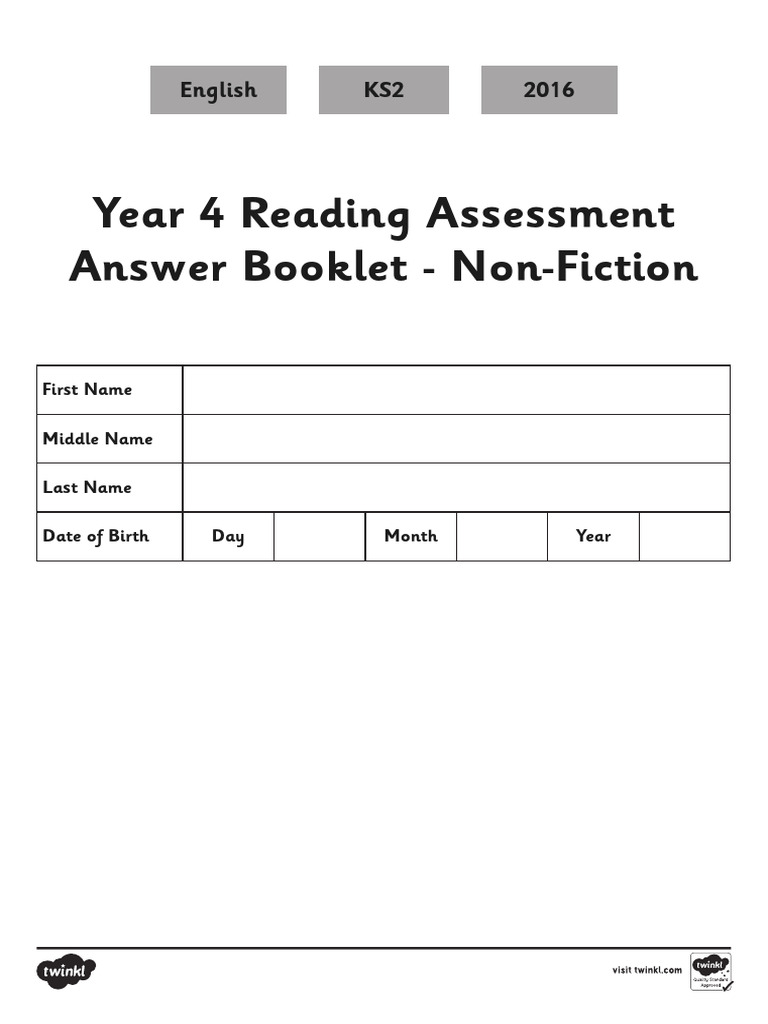T2 E 1781 Term 3 Year 4 Reading Assessment Non Fiction Answer Booklet ...